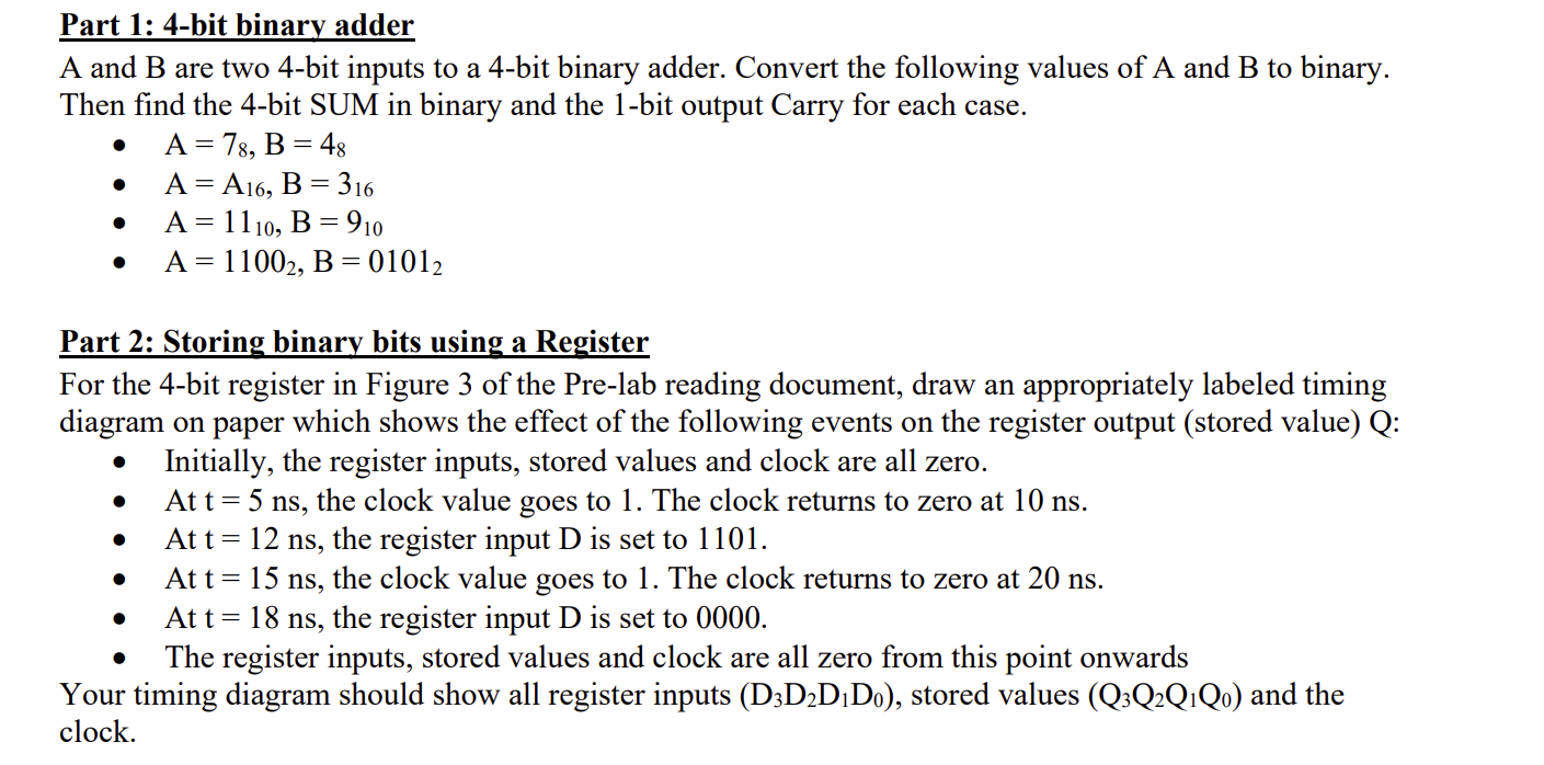 Lab #5 - ﻿Binary 4-bit adder with RegisterPart 1: | Chegg.com