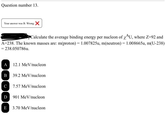 Question number 13 . A=238. The known masses are: m | Chegg.com