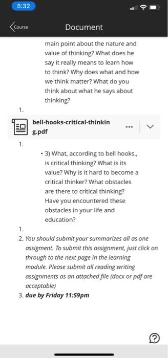 main point about the nature and value of thinking? | Chegg.com