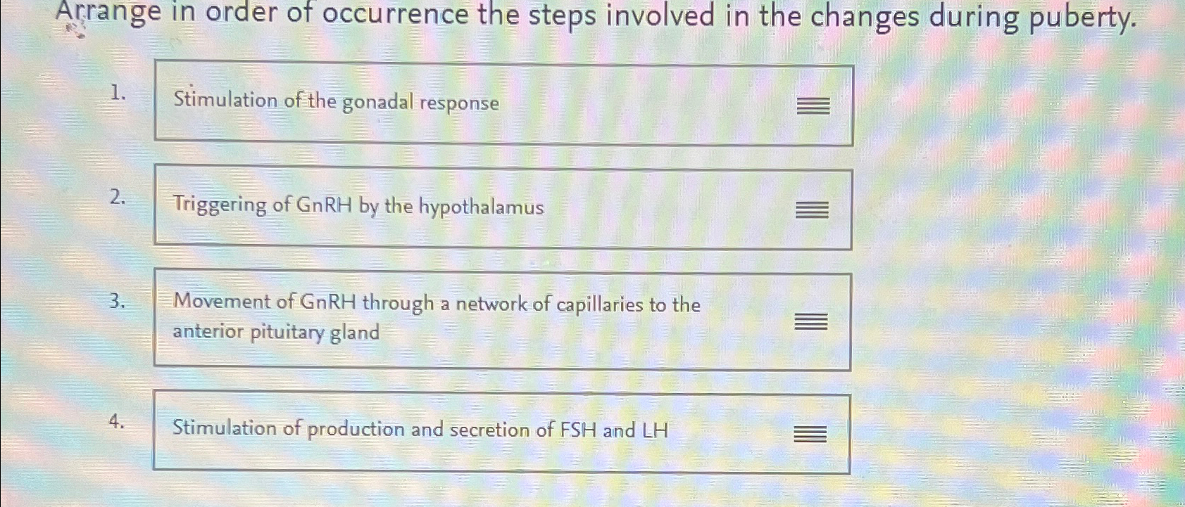 Solved Arrange in order of occurrence the steps involved in | Chegg.com