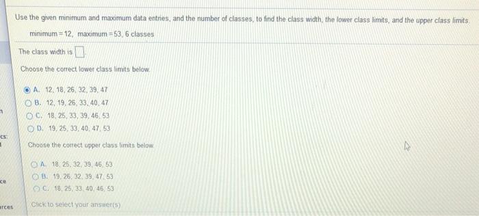 Solved Use the given minimum and maximum data entries, and | Chegg.com