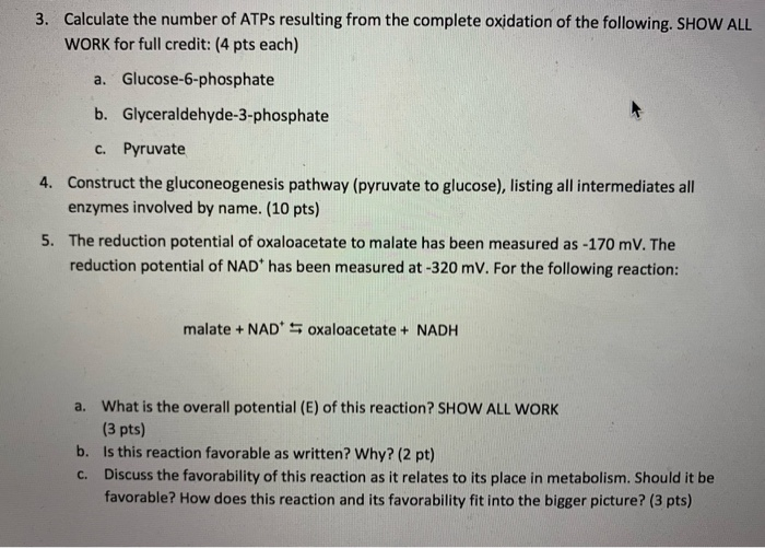Solved 3. Calculate the number of ATPs resulting from the | Chegg.com