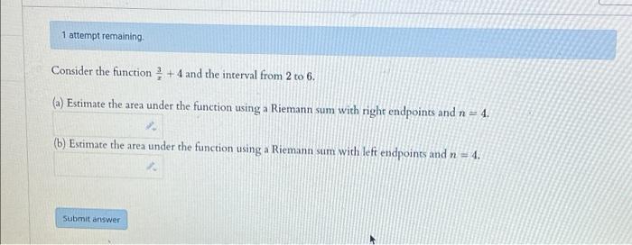 Solved 1 attempt remaining. Consider the function +4 and the | Chegg.com