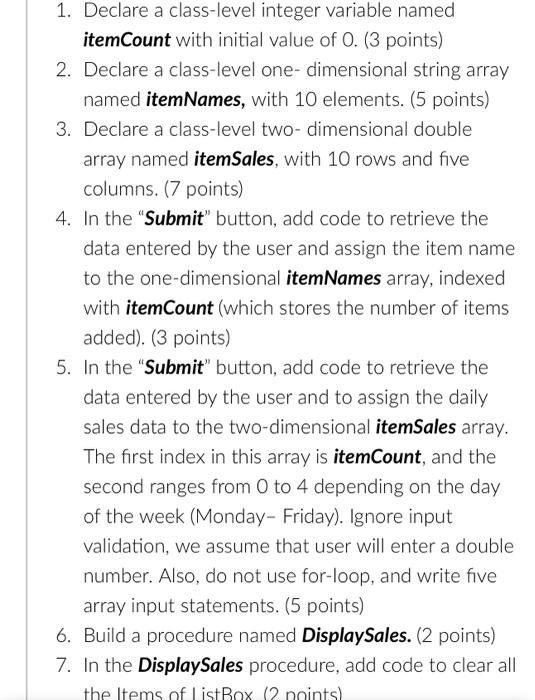 Solved Sales Report Input them Daily sales them: Monday, | Chegg.com