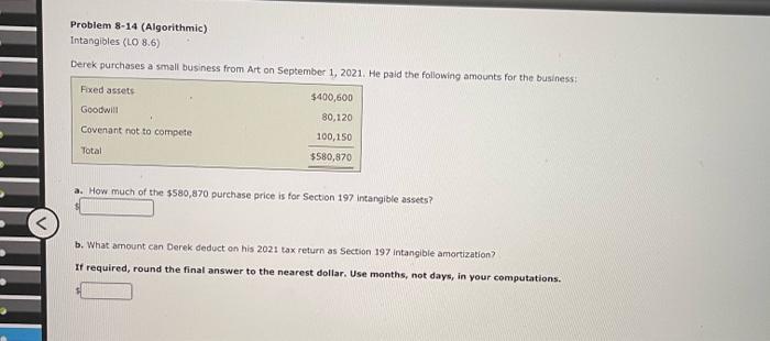 Solved Problem 8-14 (Algorithmic) Intangibles (L0,8,6) Derek | Chegg.com