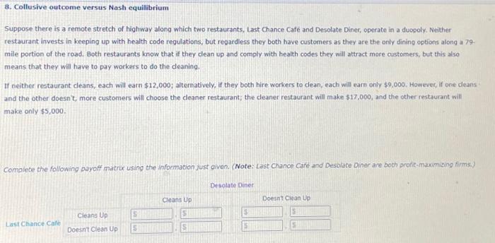 Solved 8. Collusive outcome versus Nash equilibrium Suppose | Chegg.com