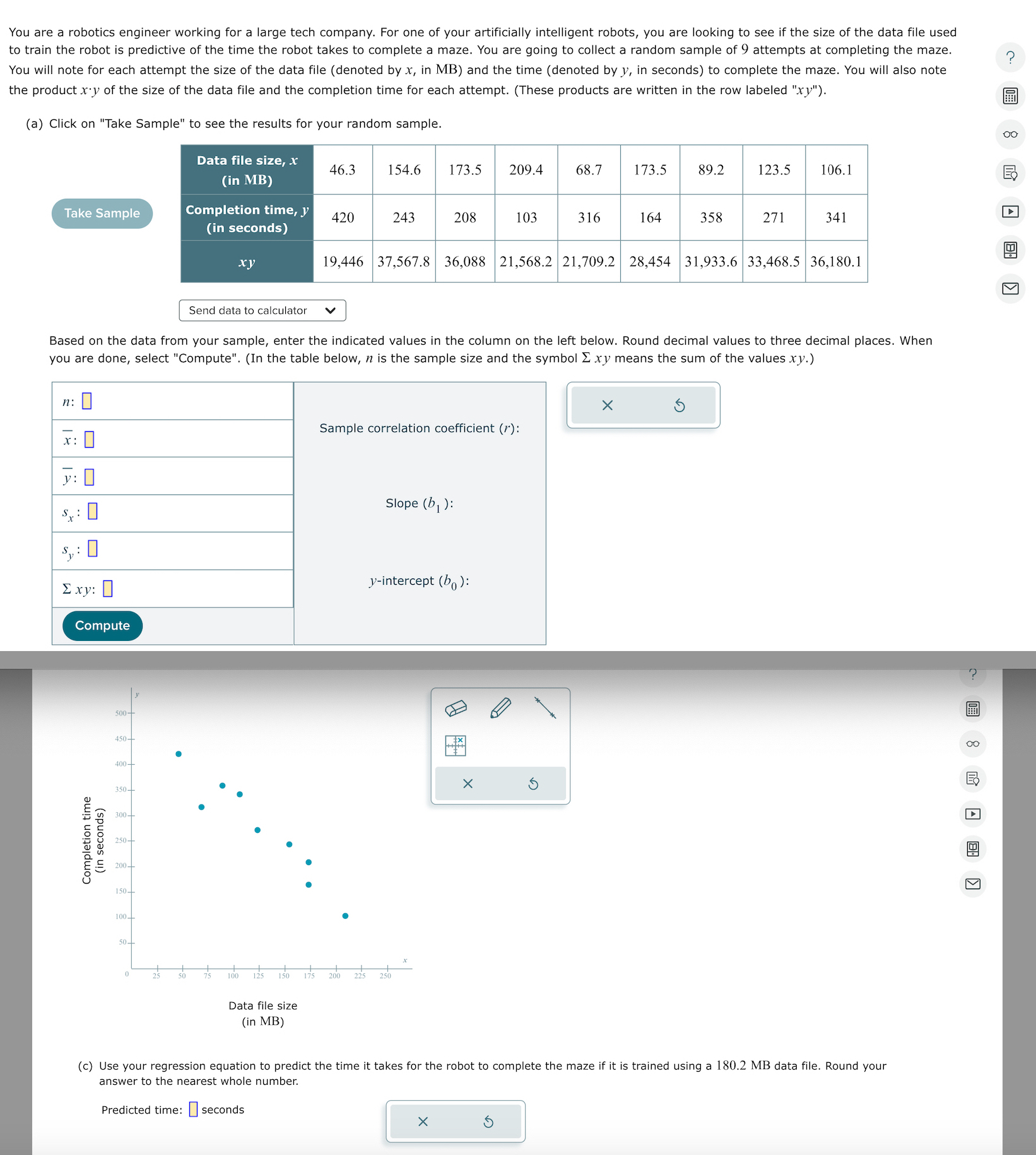 Solved (c) ﻿Use your regression equation to predict the time | Chegg.com