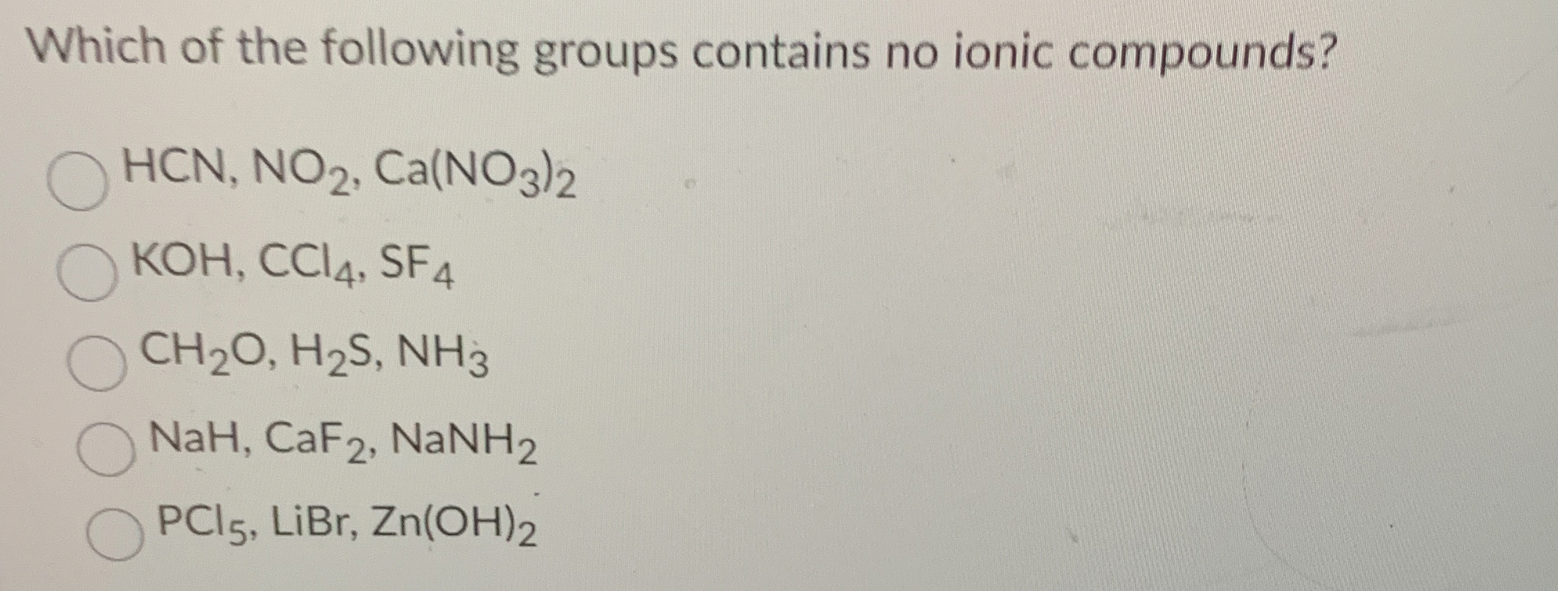 Solved Which of the following groups contains no ionic | Chegg.com