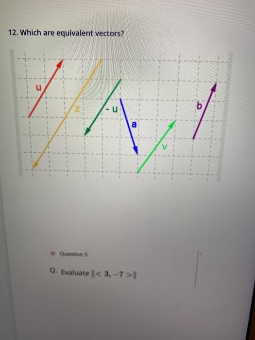 Solved 12. Which are equivalent vectors? u b a > Question 5 | Chegg.com