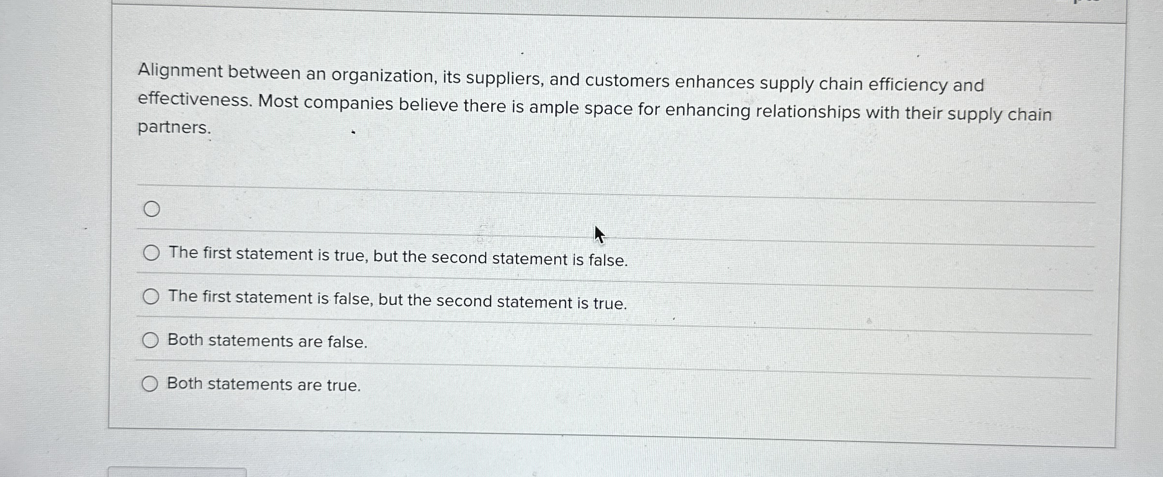 Solved Alignment between an organization, its suppliers, and | Chegg.com