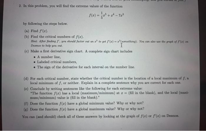Solved 2. In this problem, you will find the extreme values | Chegg.com