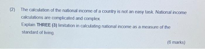 Solved (2) The calculation of the national income of a | Chegg.com