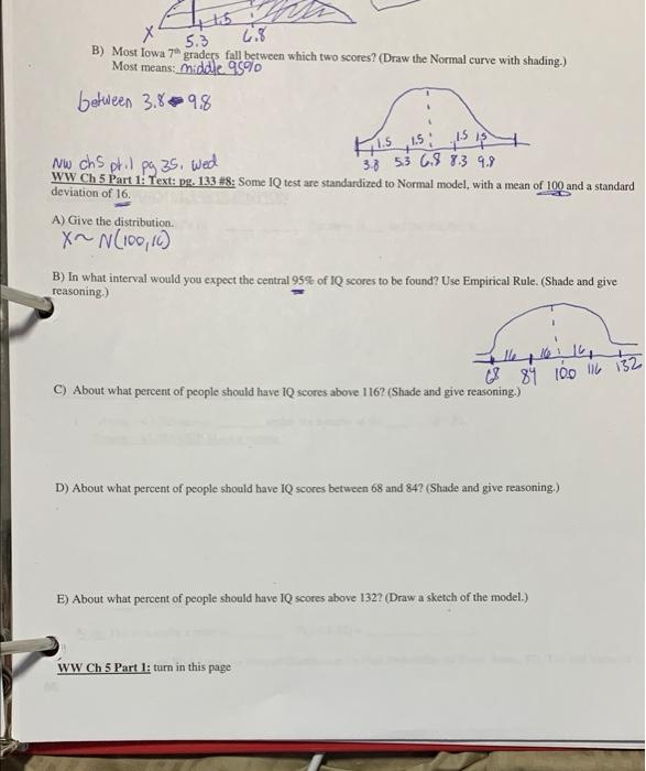 Solved B) Most Iowa 7th graders fall between which two | Chegg.com