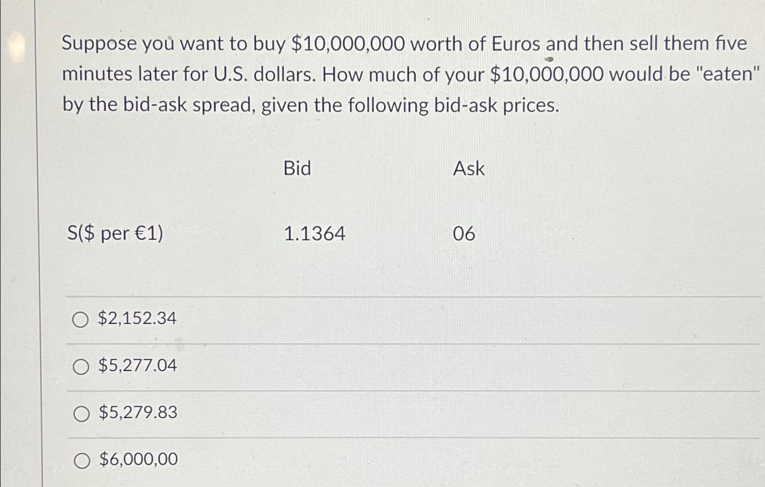 Solved Suppose you want to buy $10,000,000 worth of Euros | Chegg.com