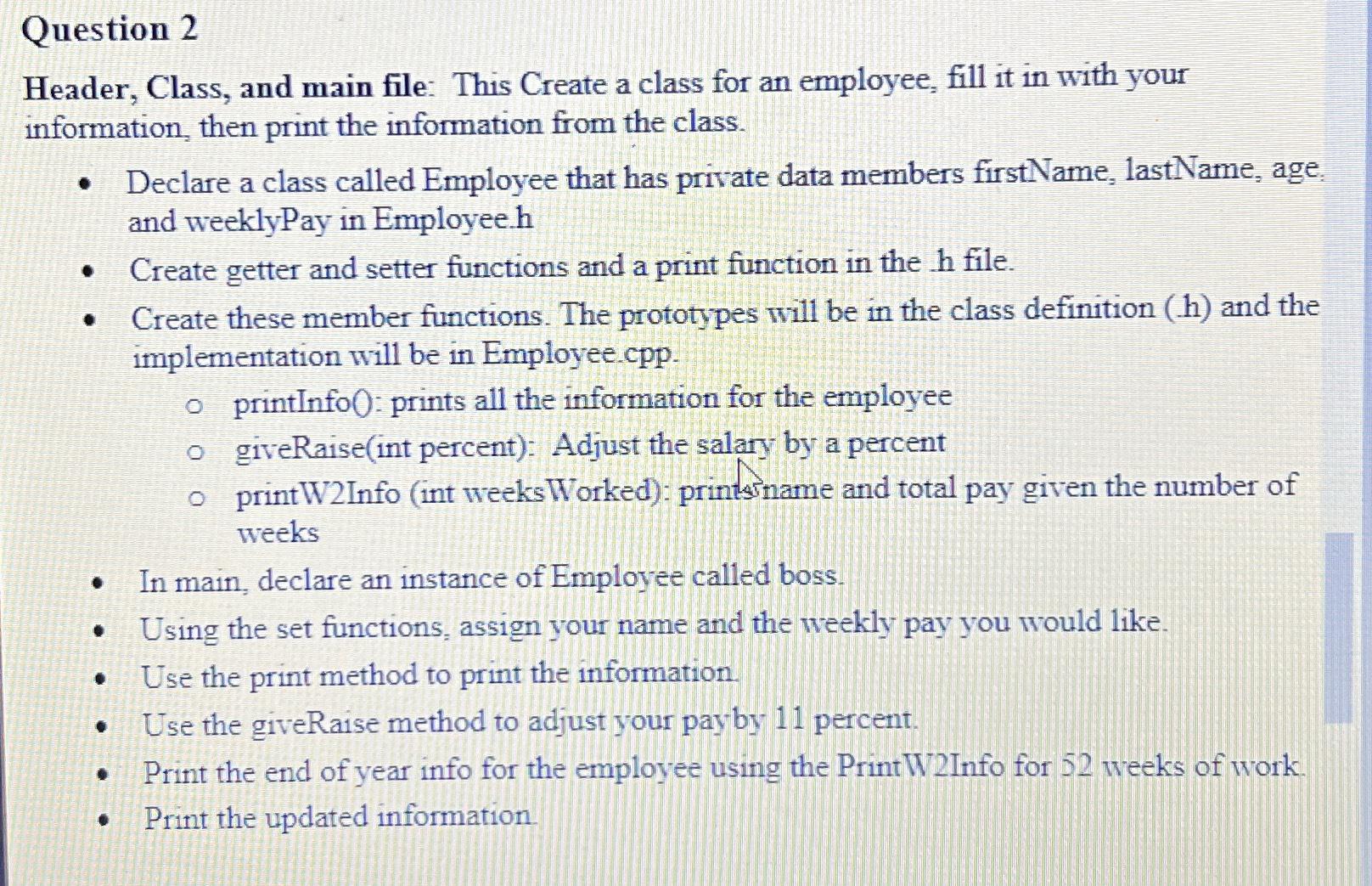Solved Question 2Header, Class, and main file: This Create a | Chegg.com