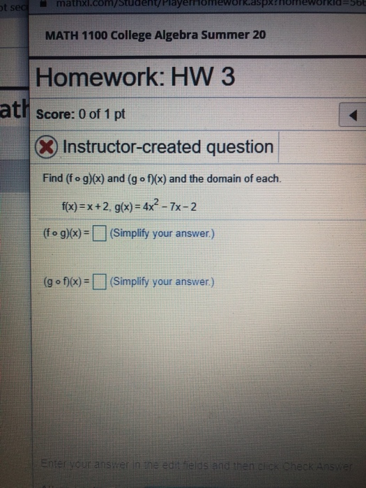 Solved ot sec mathxi.com/ PlayerHomework.aspx: MATH 1100 | Chegg.com