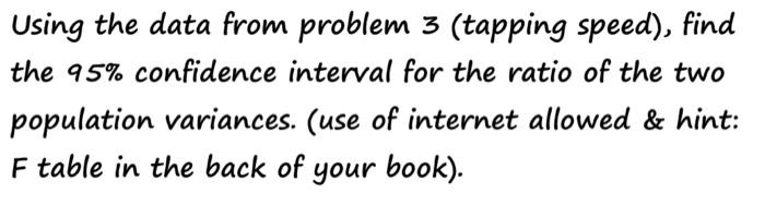 Solved 3. In a comparison of the finger tapping speed of | Chegg.com