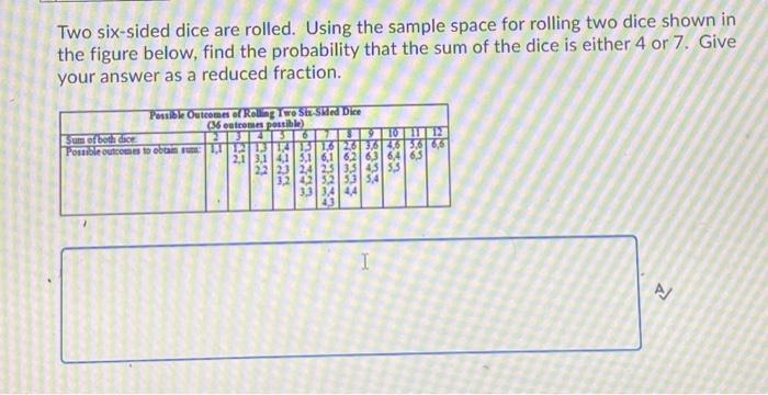 Solved Two six-sided dice are rolled. Using the sample space | Chegg.com