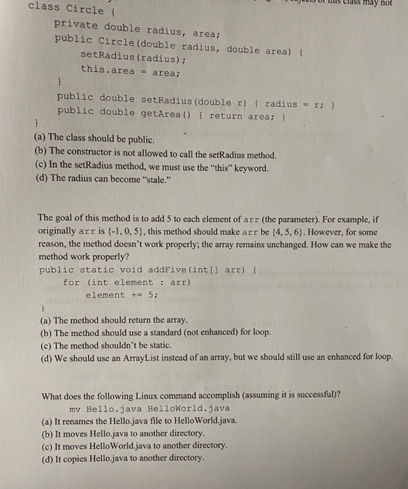 Solved U UI is class may not class Circle { private double | Chegg.com