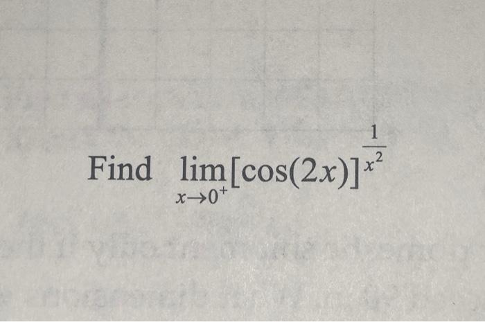 Solved Find limx→0+[cos(2x)]x21 | Chegg.com