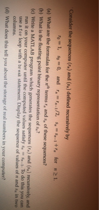 Solved Consider the sequences (vn) and (sn) defined | Chegg.com