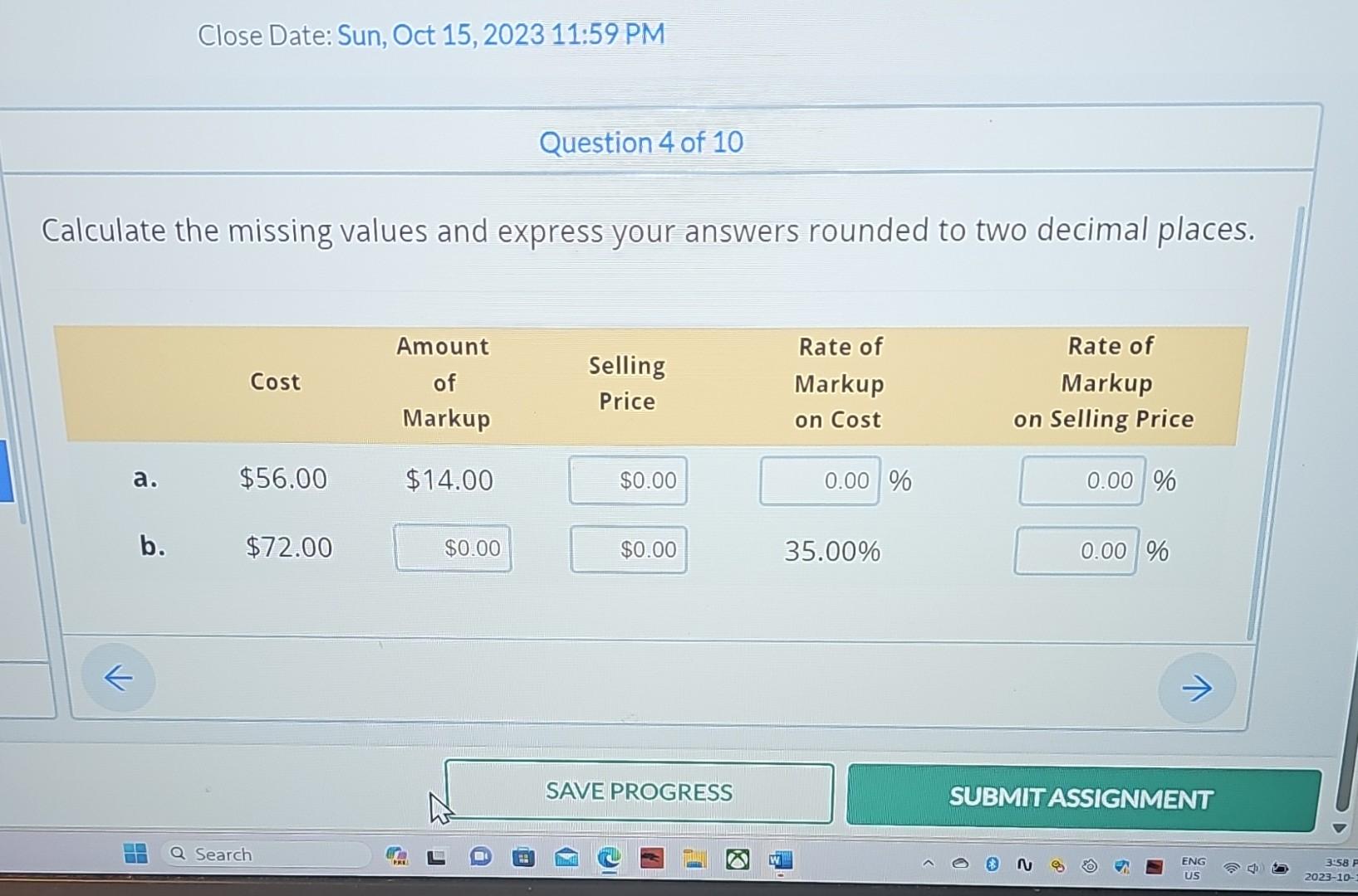 Solved Calculate the missing values and express your answers | Chegg.com