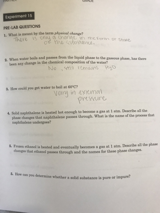 Solved PARTIVI GRADE Experiment 15 PRE-LAB QUESTIONS 1. What | Chegg.com