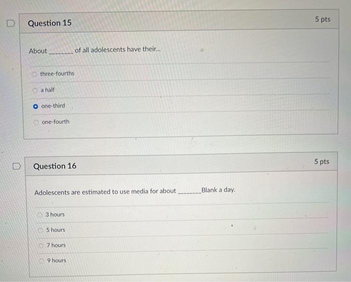 Solved About of all adolescents have their... three-fourths | Chegg.com