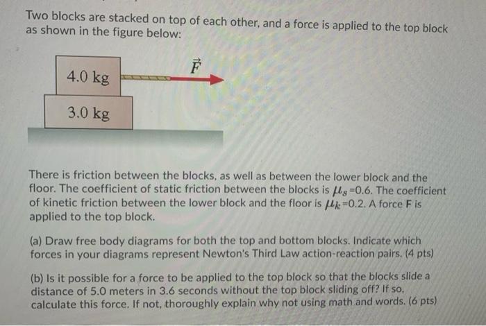 Solved Two blocks are stacked on top of each other, and a | Chegg.com