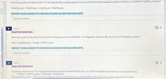 Solved How mary grams of Cu(OH)2(MM=97.561 g/mol) will | Chegg.com