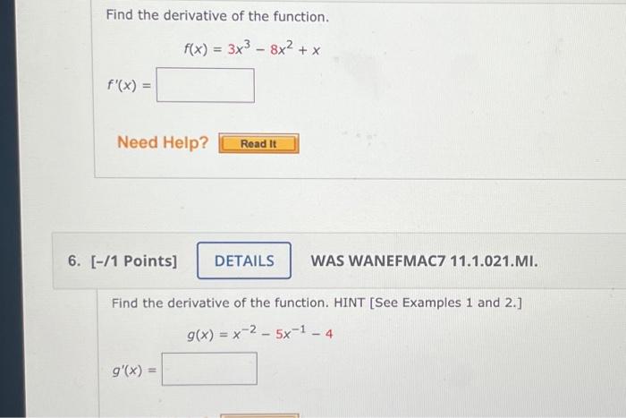 Solved Find the derivative of the function. f(x)=3x3−8x2+x | Chegg.com