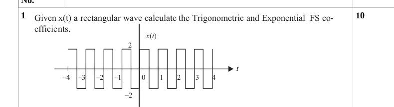Solved 10 1 Given x(t) a rectangular wave calculate the | Chegg.com