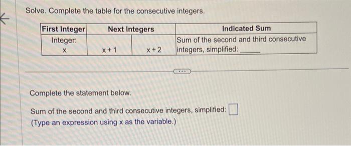 Solved Solve. Complete the table for the consecutive | Chegg.com
