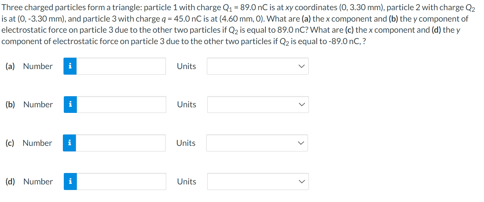 Three charged particles form a triangle: particle 1 | Chegg.com