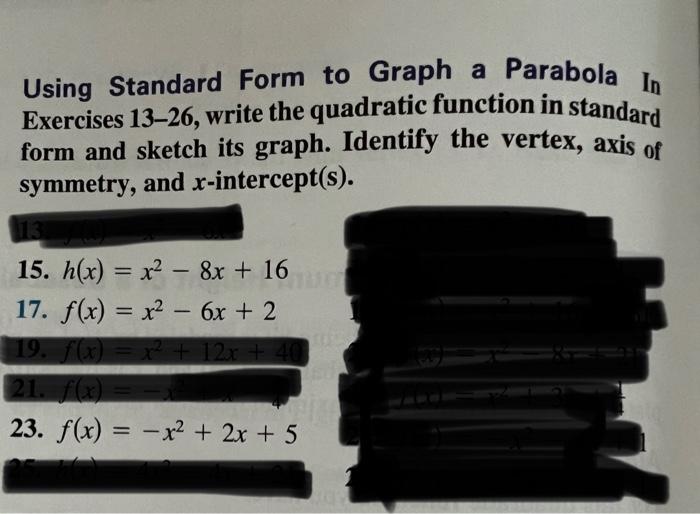 Solved Using Standard Form to Graph a Parabola In Exercises | Chegg.com