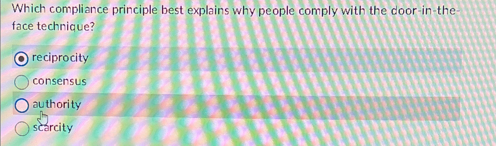 Solved Which compliance principle best explains why people | Chegg.com