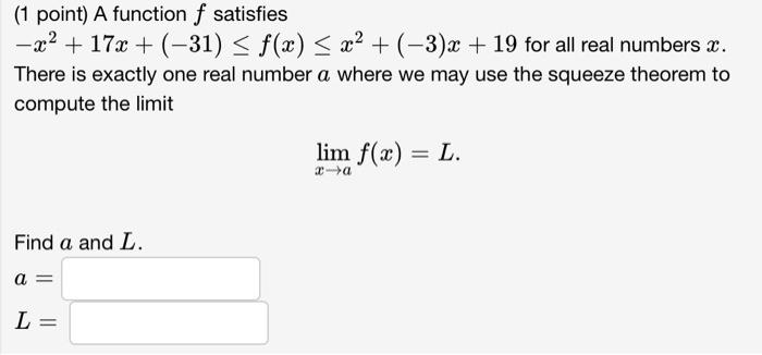Solved (1 point) A function f satisfies | Chegg.com