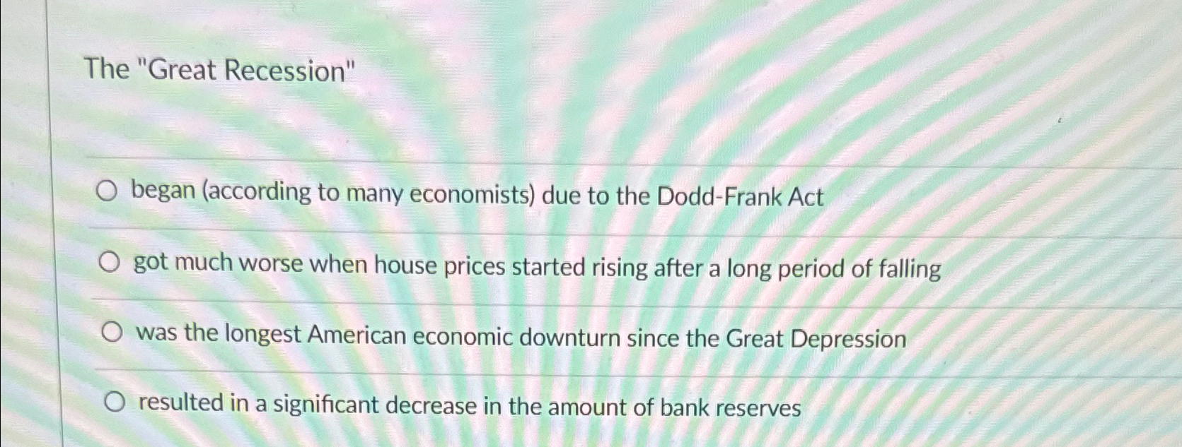 Solved The "Great Recession"began (according to many | Chegg.com