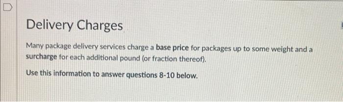 Solved Delivery Charges Many package delivery services | Chegg.com