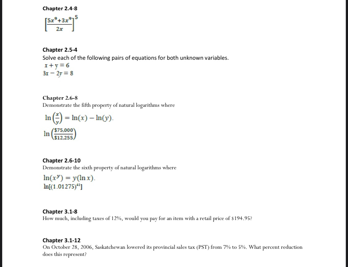 Solved Chapter 2.4-8[5x9+3x92x]5Chapter 2.5-4Solve each of | Chegg.com