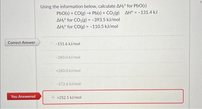 Solved Using the information below, calculate ΔHt∘ for | Chegg.com