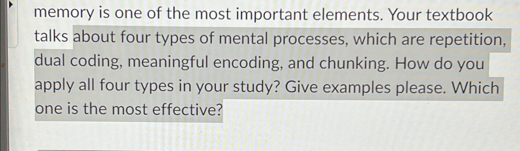 Solved memory is one of the most important elements. Your | Chegg.com