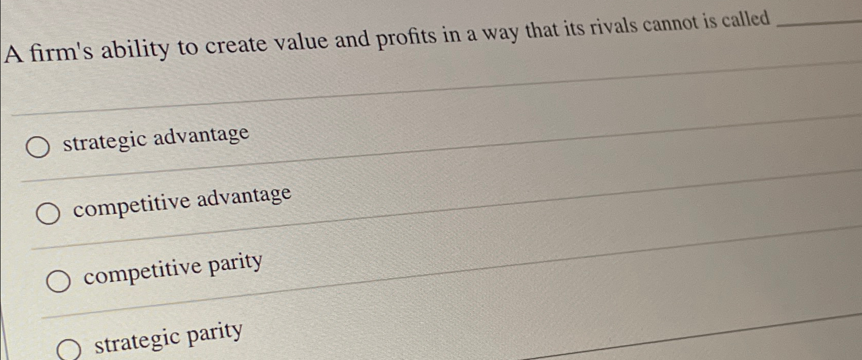 Solved A firm's ability to create value and profits in a way | Chegg.com