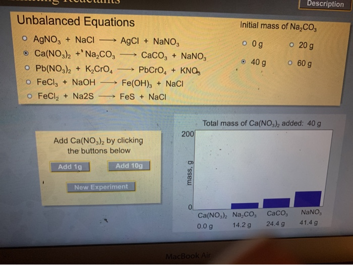 Unbalanced Equations • AgNO3 + NaCl > AgCl + NaNO3 o | Chegg.com