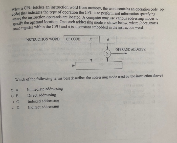 Solved When a CPU fetches an instruction word from memory, | Chegg.com