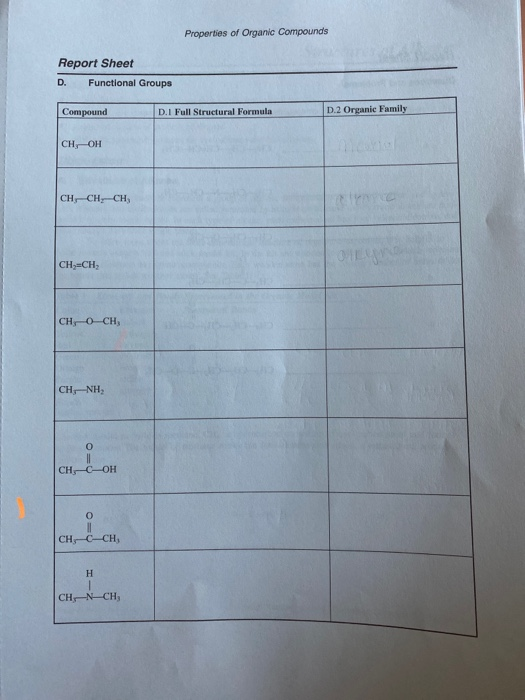 Solved Properties of Organic Compounds Report Sheet D. | Chegg.com