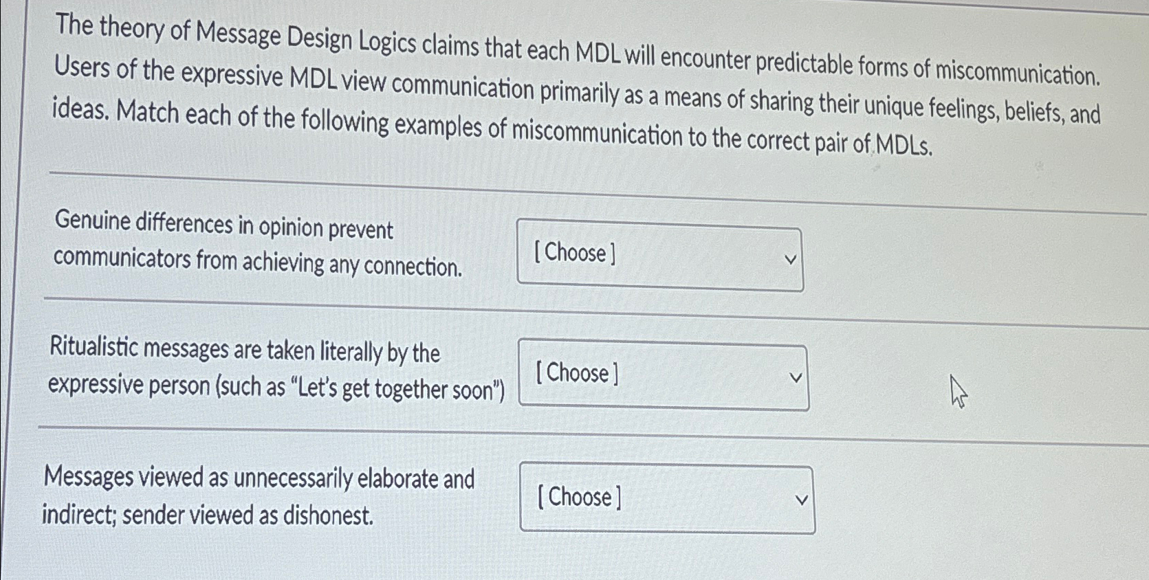 Solved The theory of Message Design Logics claims that each | Chegg.com