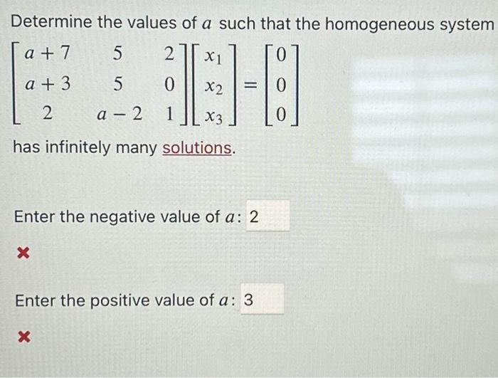 Solved Determine the values of a such that the homogeneous | Chegg.com