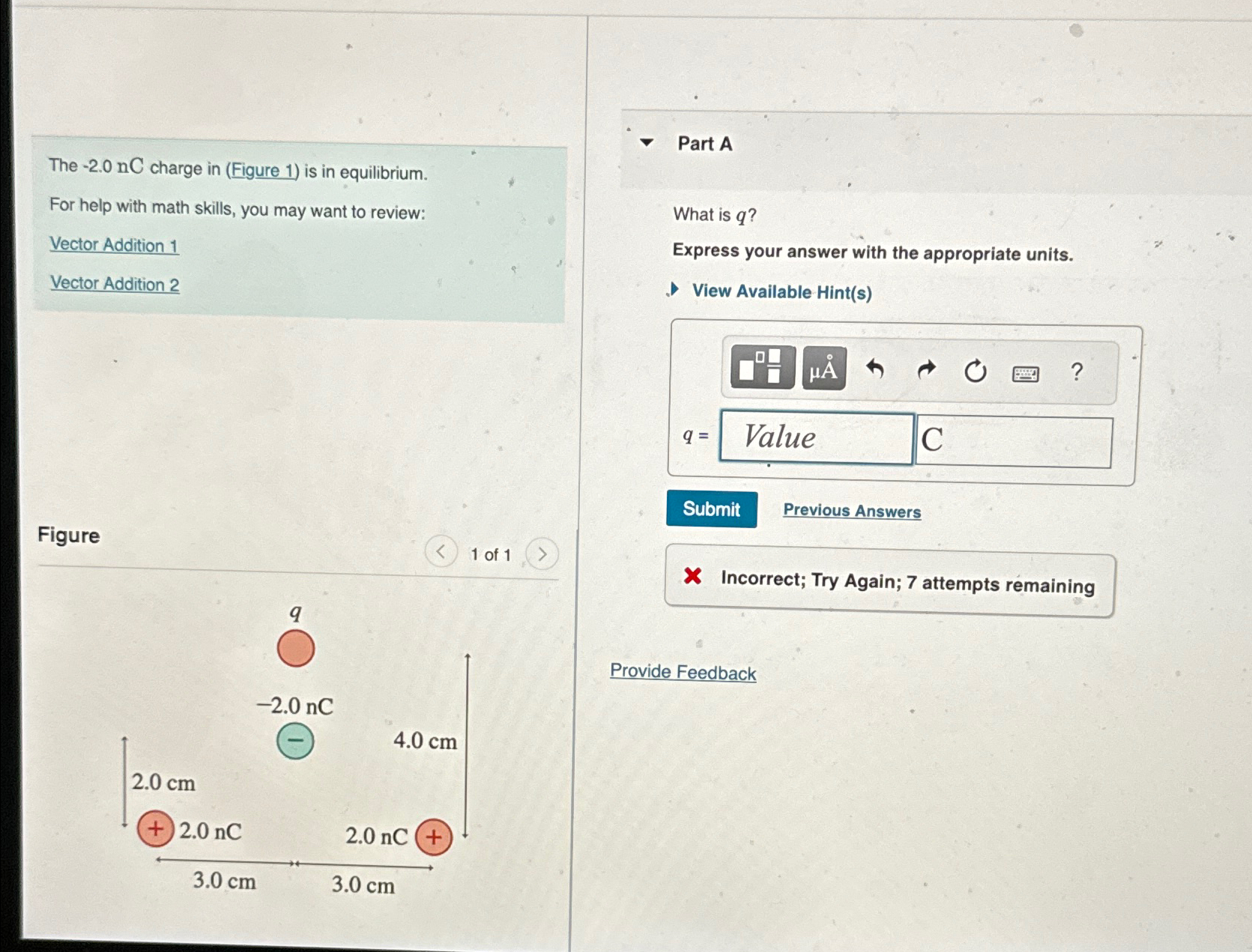Solved The -2.0nC ﻿charge in (Figure 1) ﻿is in | Chegg.com