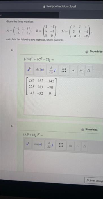 Solved Given the three matrices | Chegg.com